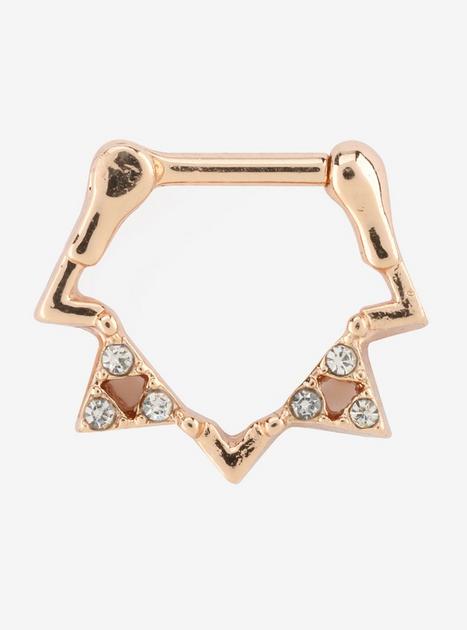 Steel Rose Gold CZ Mini Triangle Septum Clicker | Hot Topic