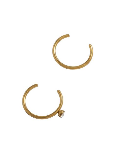 Steel Gold Gem Faux Lip Hoop 2 Pack | Hot Topic