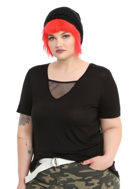 Black Fishnet Panel Girls Top Plus Size | Hot Topic