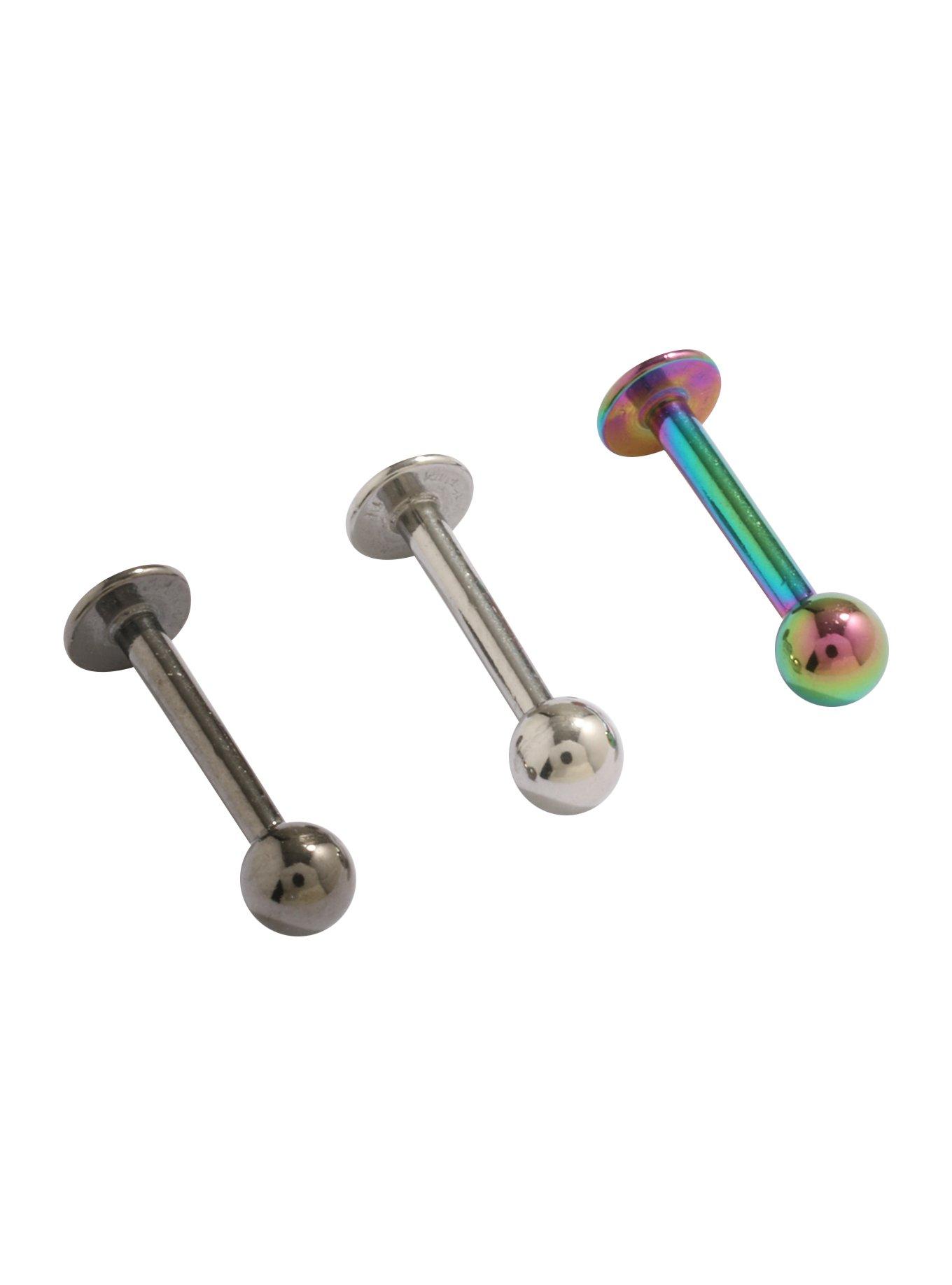 Steel Rainbow & Hematite Labret Stud 3 Pack | Hot Topic