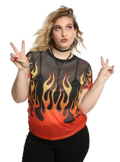 Flame Mesh Girls Top Plus Size | Hot Topic