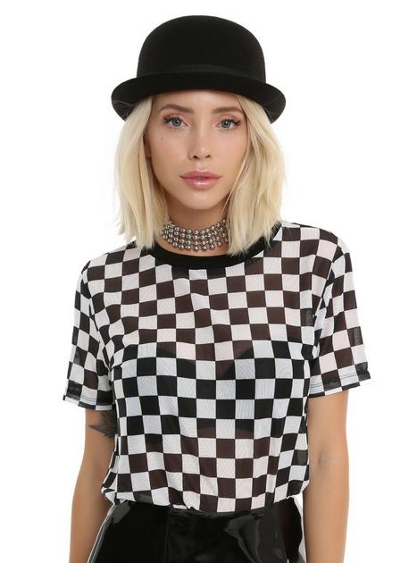Black & White Checkered Girls Mesh Top | Hot Topic
