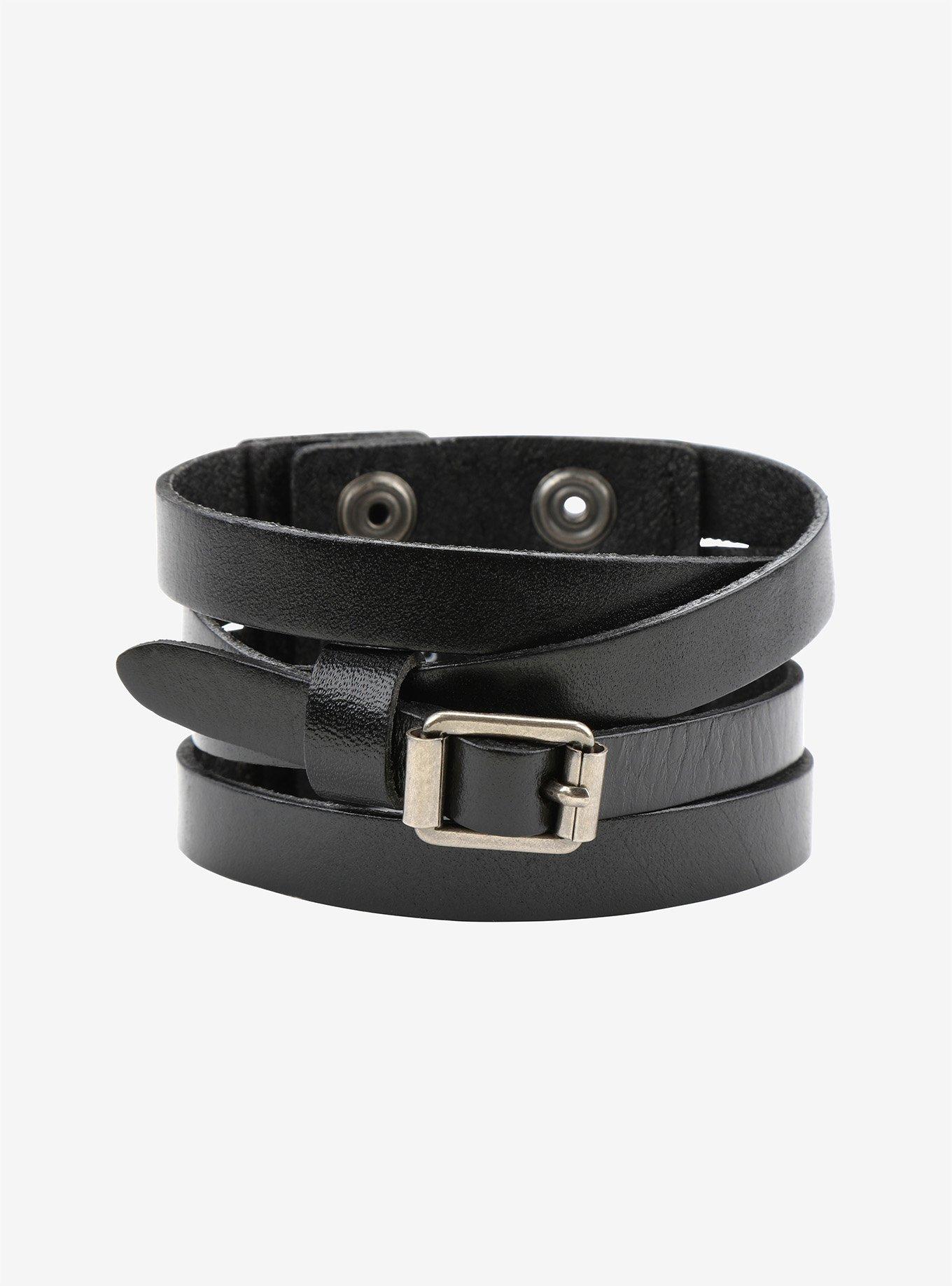 Black Faux Leather Buckle Strap Cuff | Hot Topic