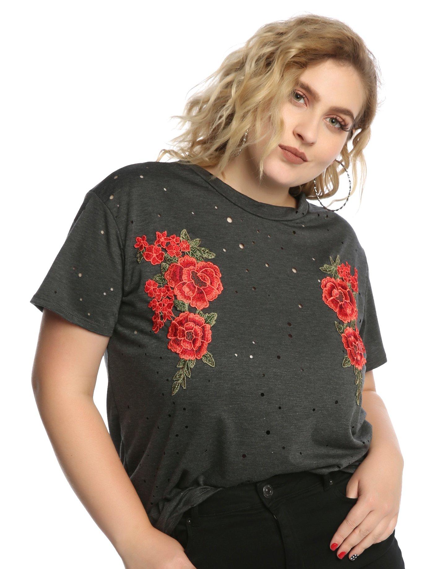 Grey Embroidered Rose Girls Top Plus Size | Hot Topic