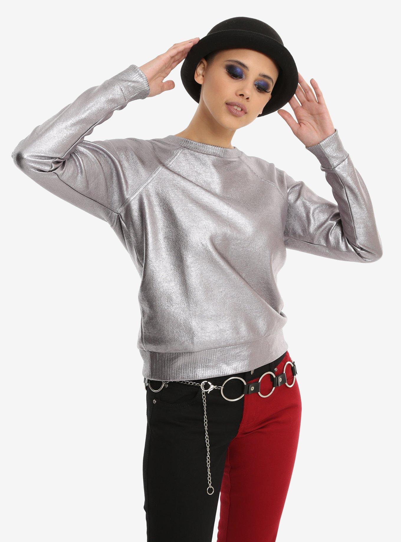 Shiny Gunmetal Silver Girls Sweatshirt | Hot Topic