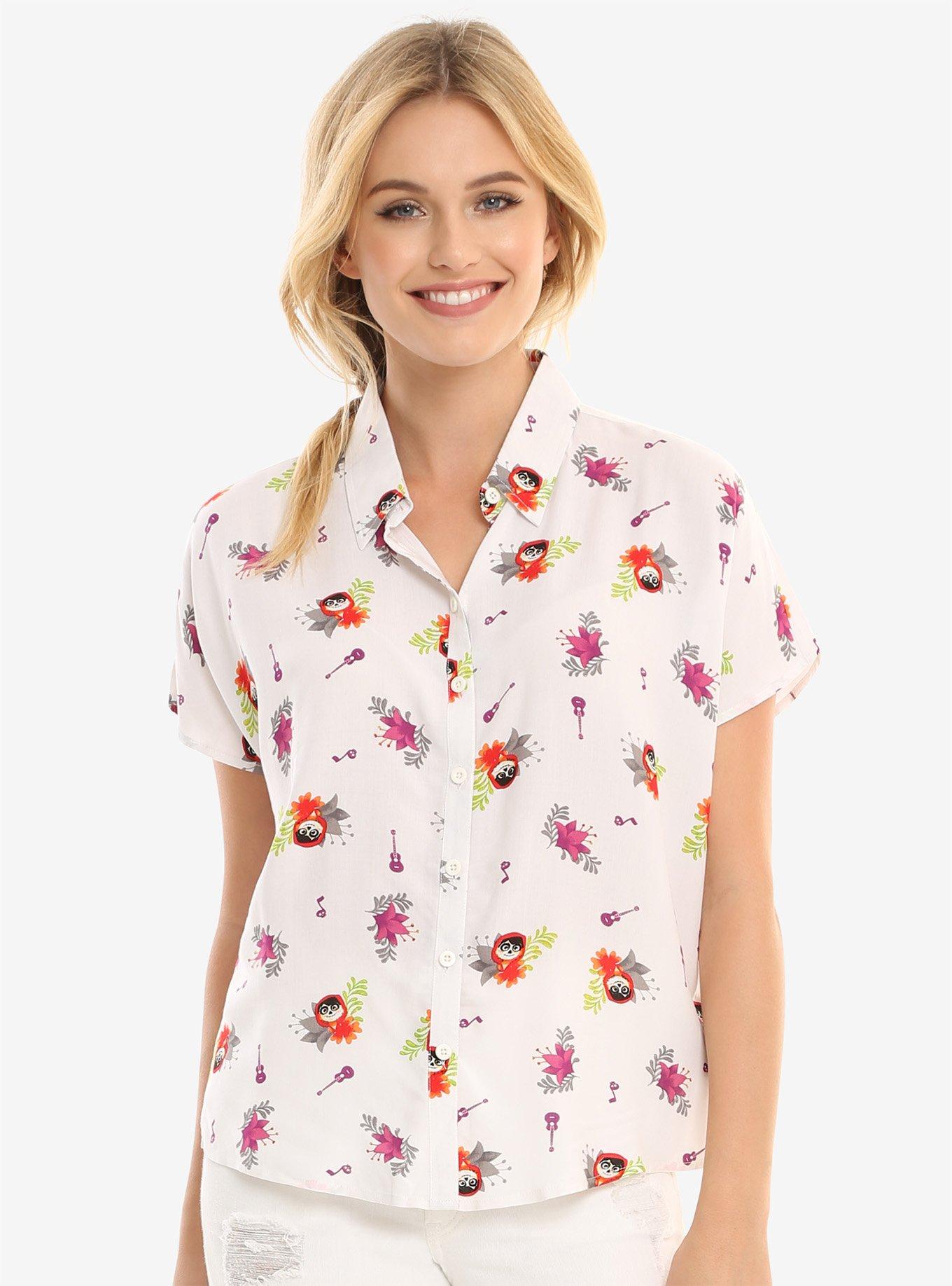 Disney Pixar Coco Toss Print Womens Woven Button-Up - BoxLunch ...