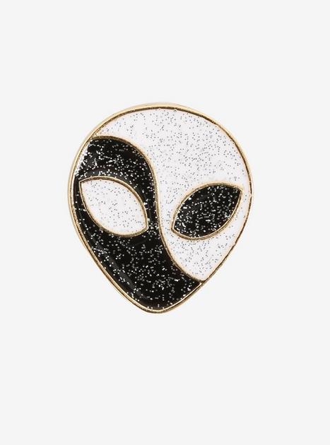 Glitter Yin-Yang Alien Head Enamel Pin | Hot Topic