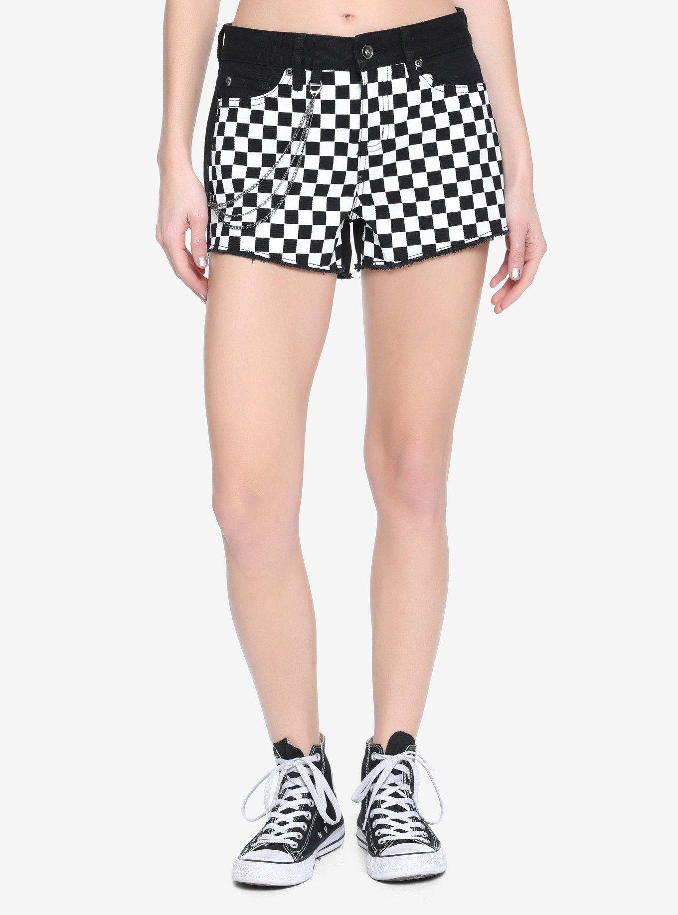 Blackheart Black & Checkered Chain Shorts | Hot Topic