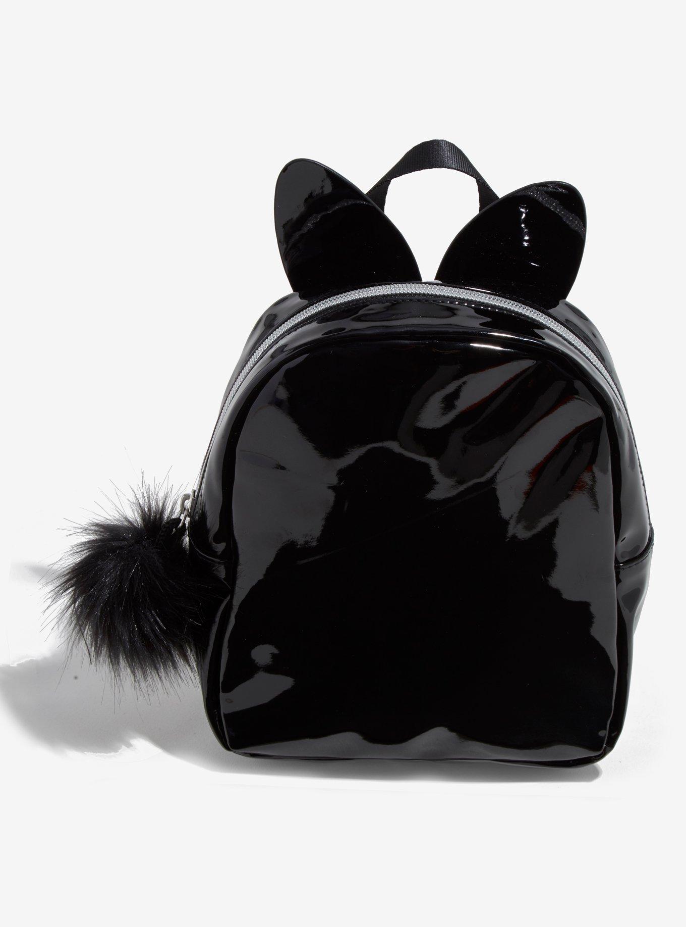Black Patent Faux Leather Cat Mini Backpack | Hot Topic