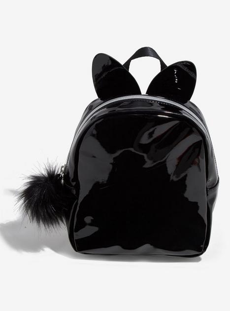 Black Patent Faux Leather Cat Mini Backpack | Hot Topic