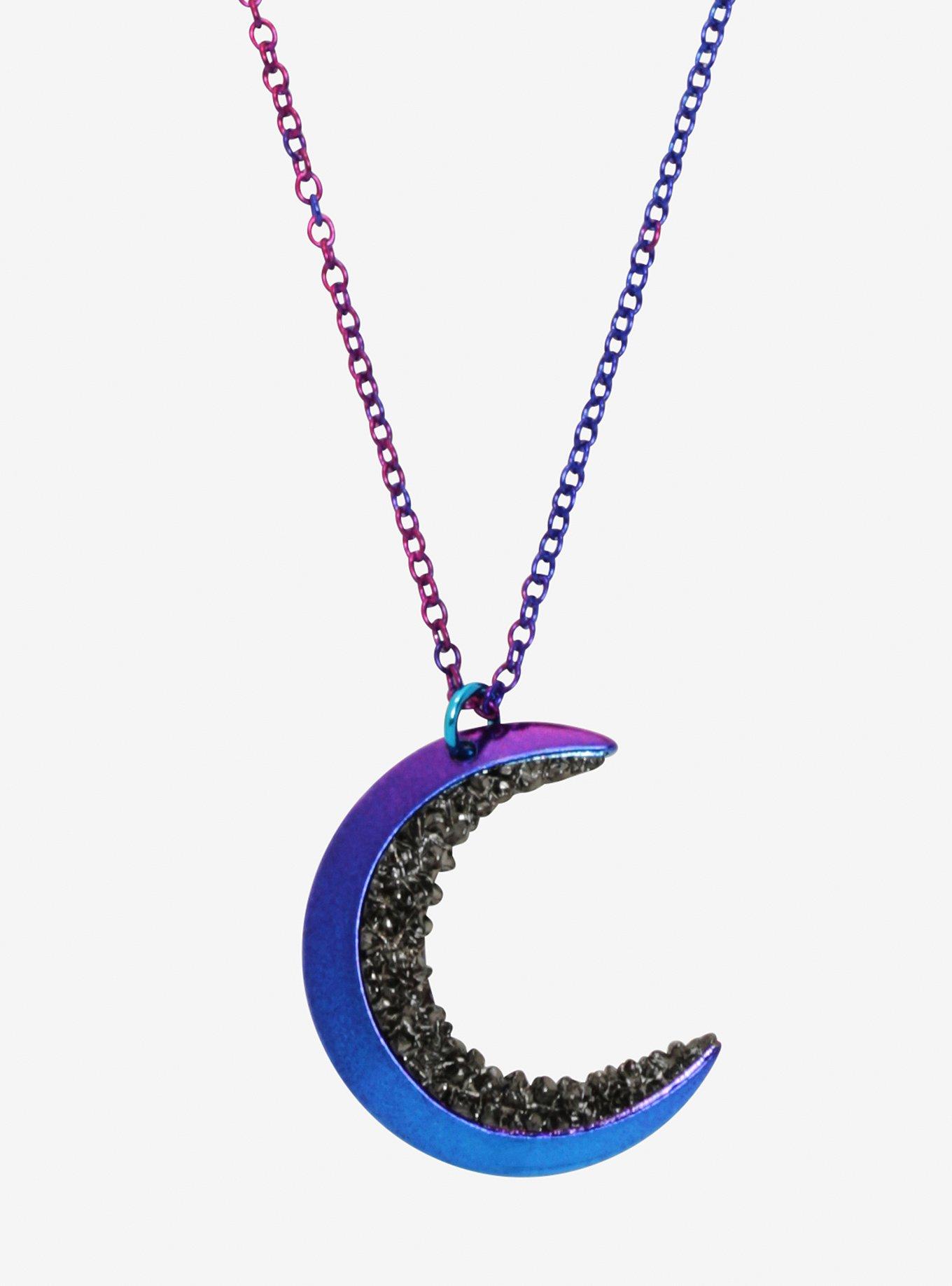 Blackheart Cresent Moon Druzy Stone Necklace | Hot Topic
