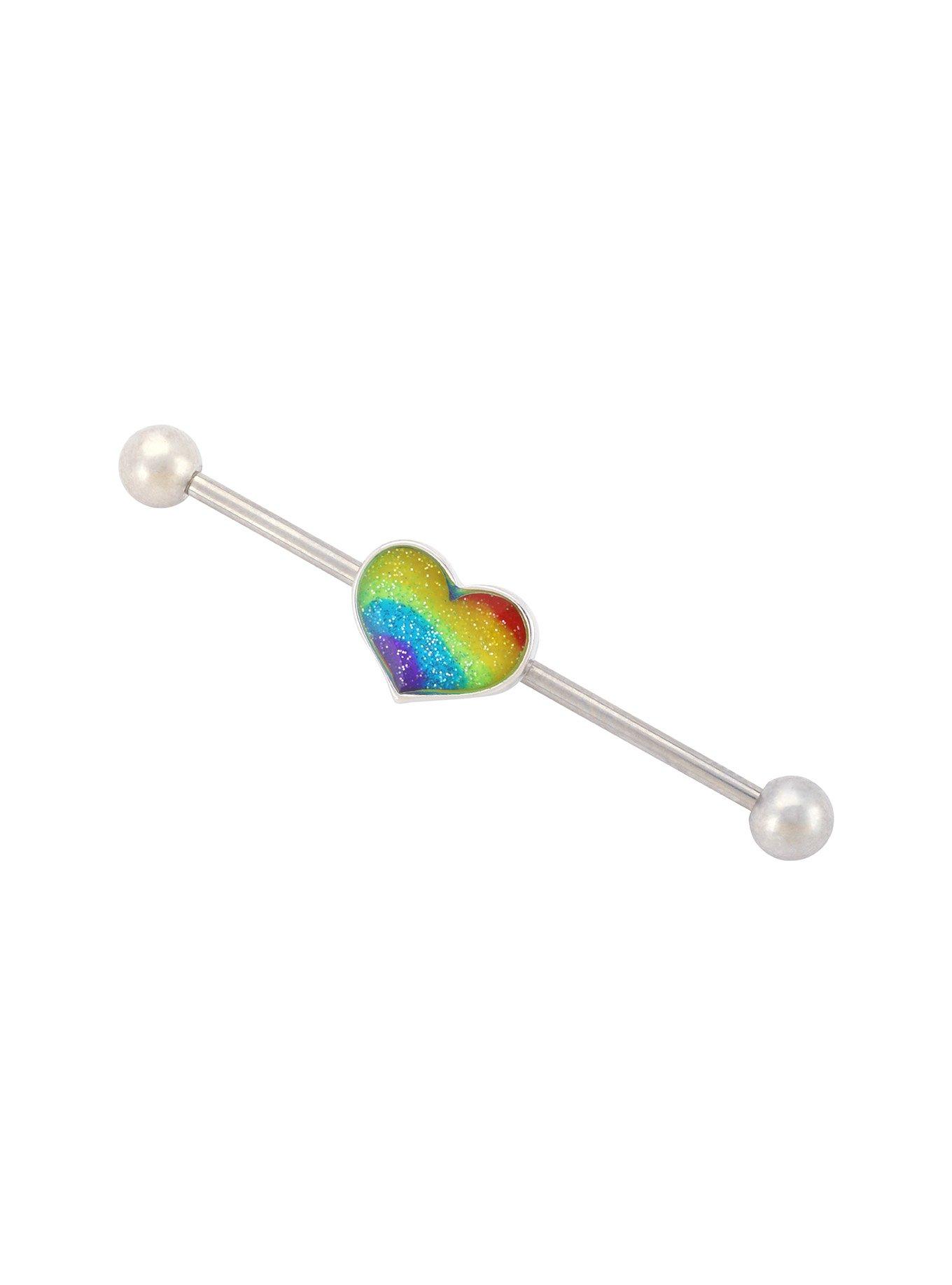 14G Steel Rainbow Heart Industrial Barbell | Hot Topic