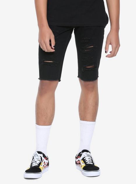 XXX RUDE Black Destructed Skinny Denim Shorts | Hot Topic