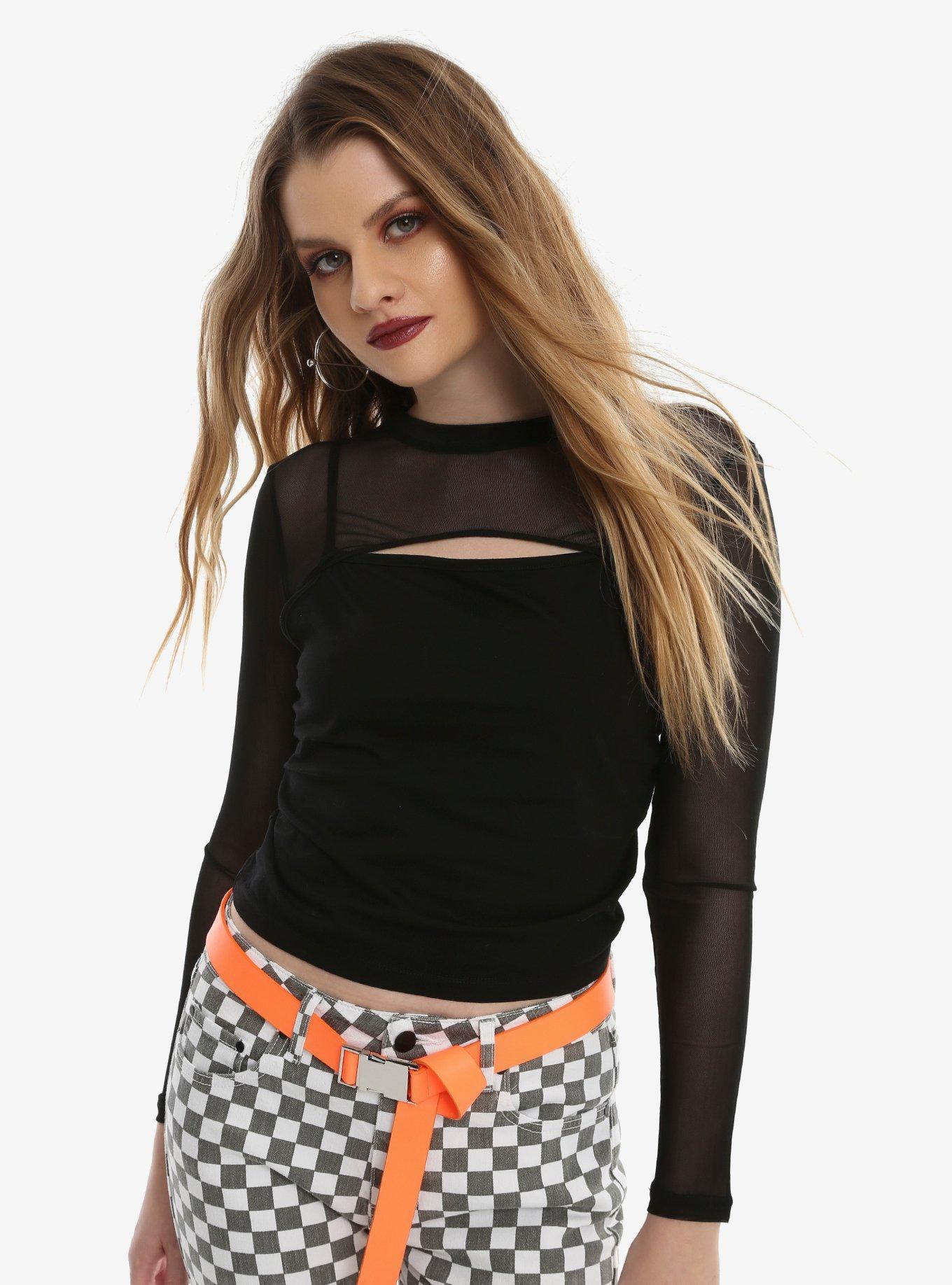 Black Mesh Two-Fer Girls Top | Hot Topic