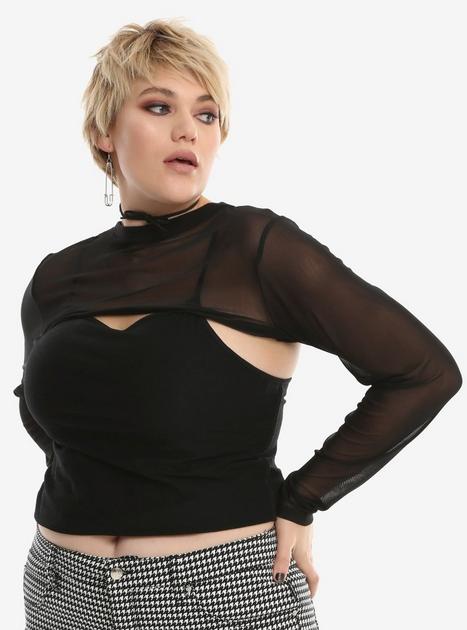 Black Mesh Two-Fer Girls Top Plus Size | Hot Topic