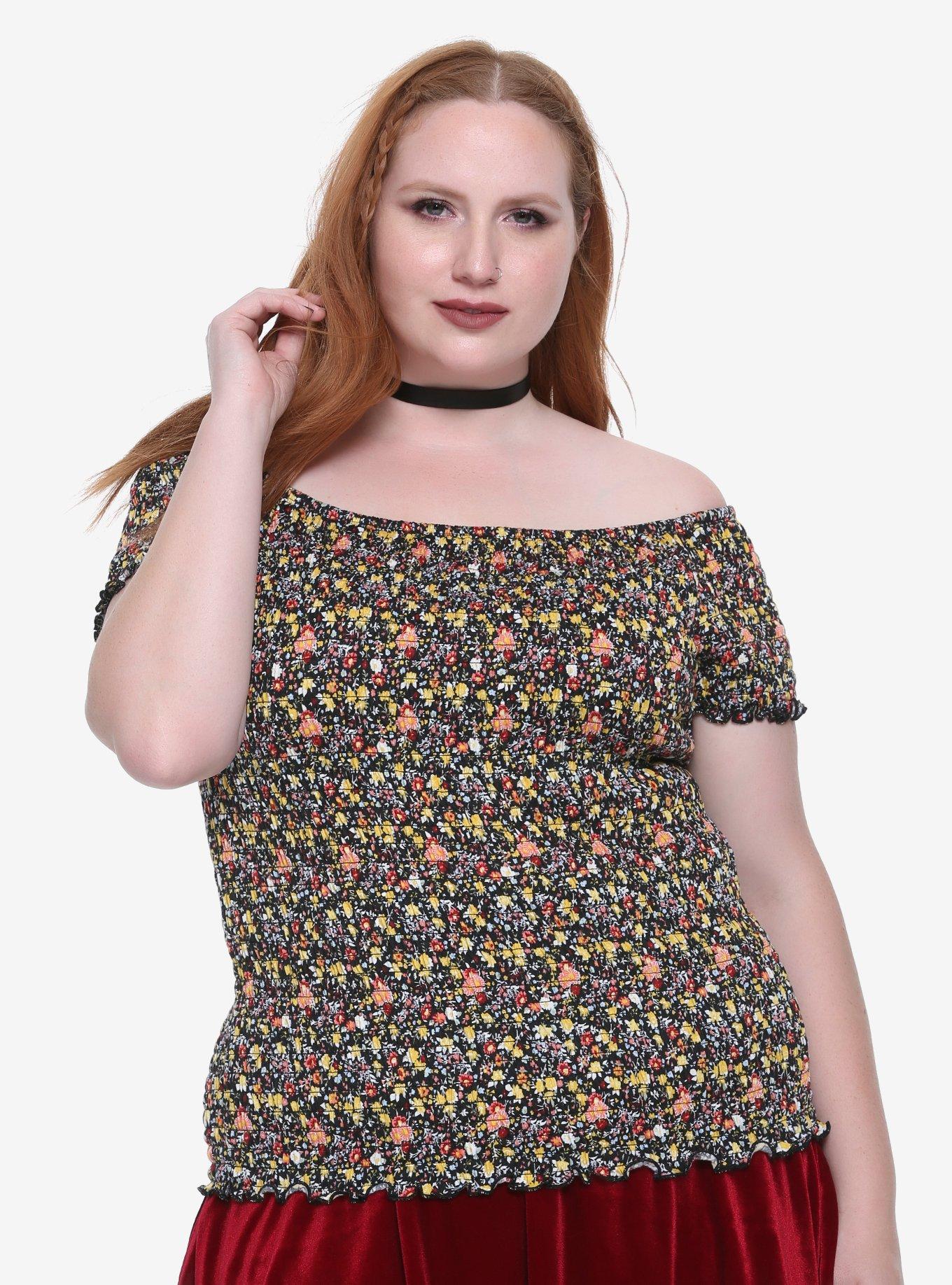 Floral Smocked Off-The-Shoulder Girls Top Plus Size | Hot Topic