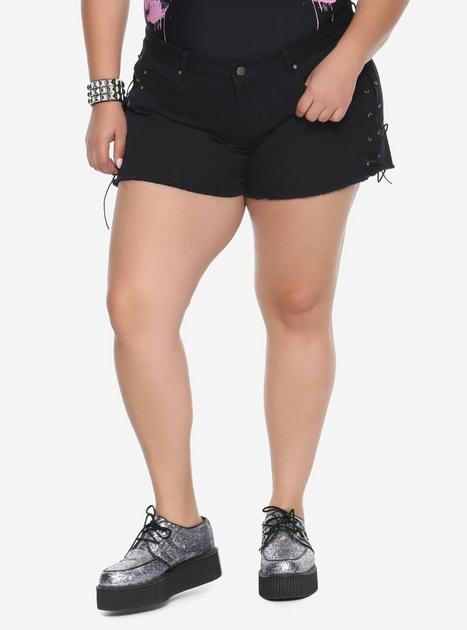 Black Lace-Up Side Denim Shorts Plus Size | Hot Topic