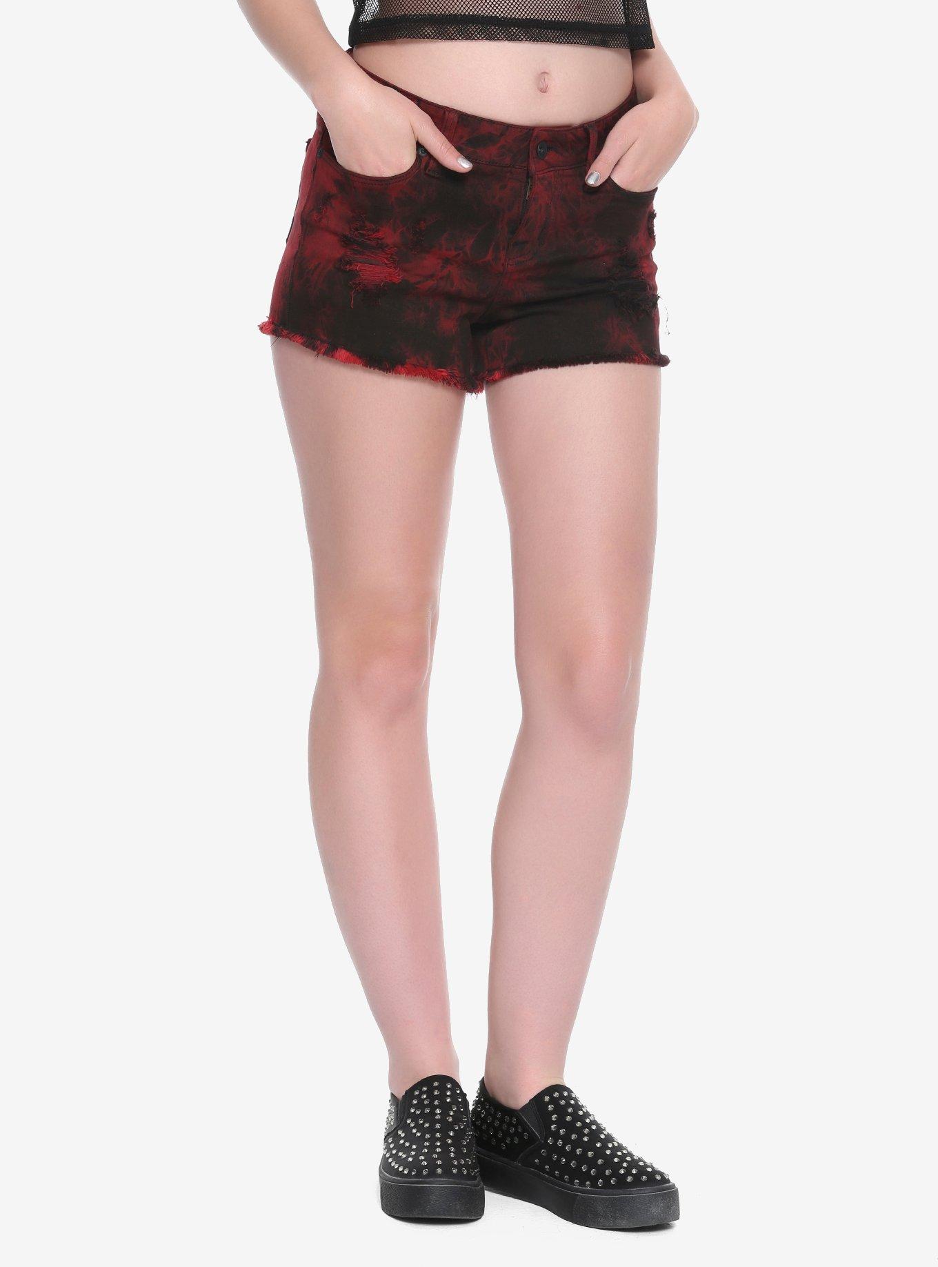 Blackheart Red Wash Mid Rise Shorts | Hot Topic