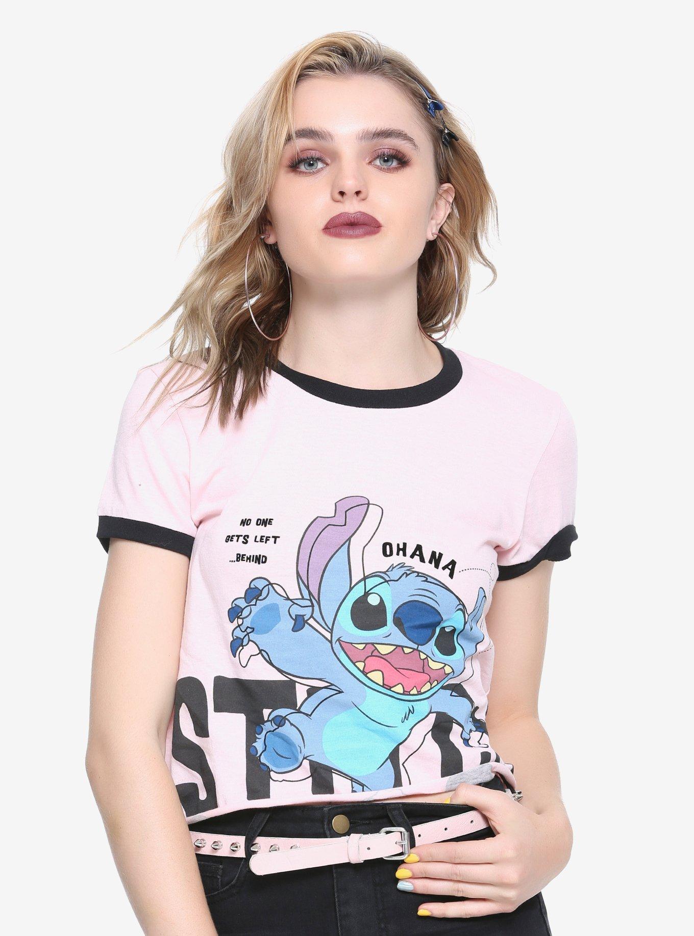Disney Lilo & Stitch Flocked Girls Crop Ringer T-Shirt | Hot Topic