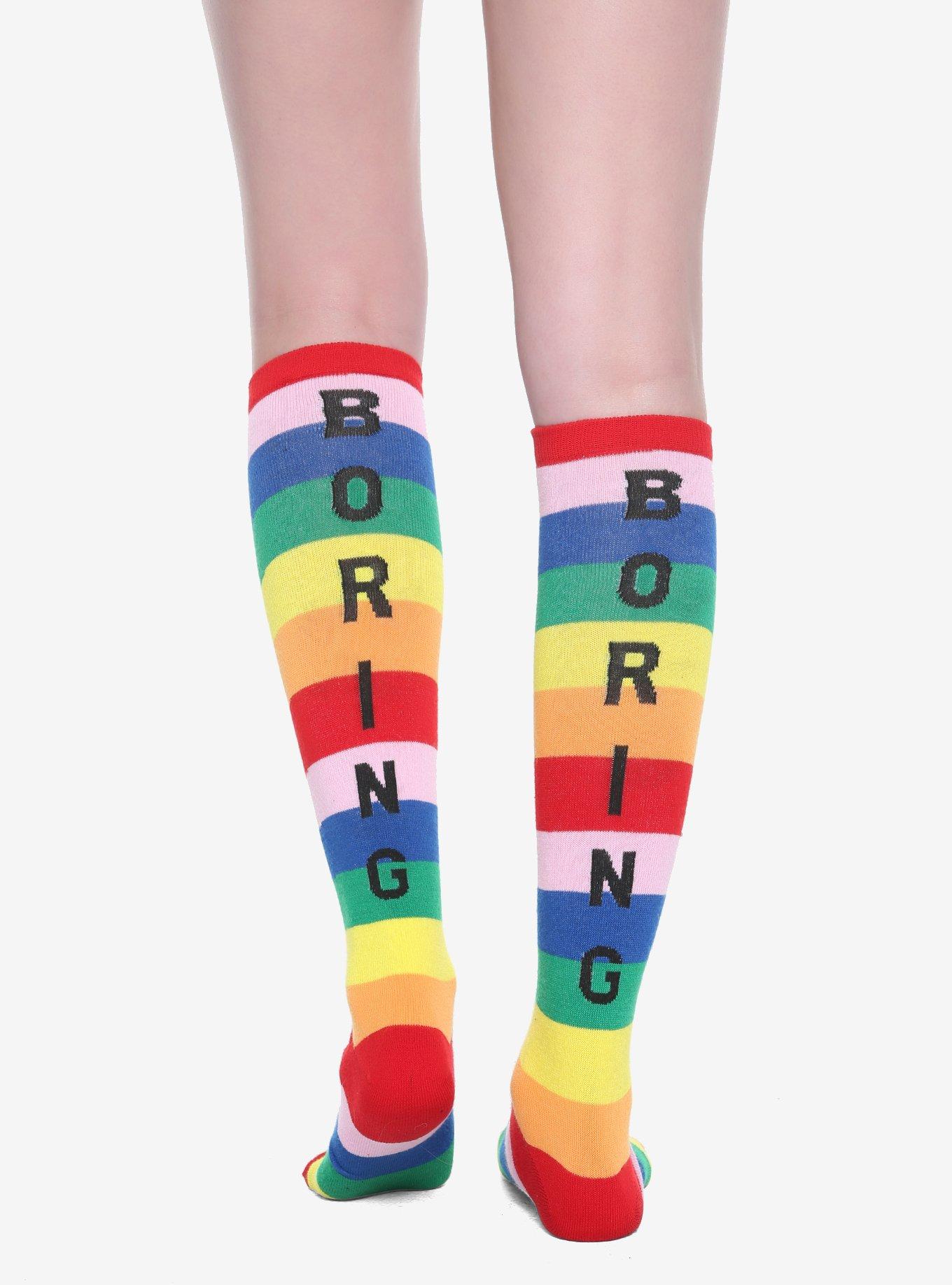 Blackheart Rainbow Stripe Boring Knee-High Socks | Hot Topic