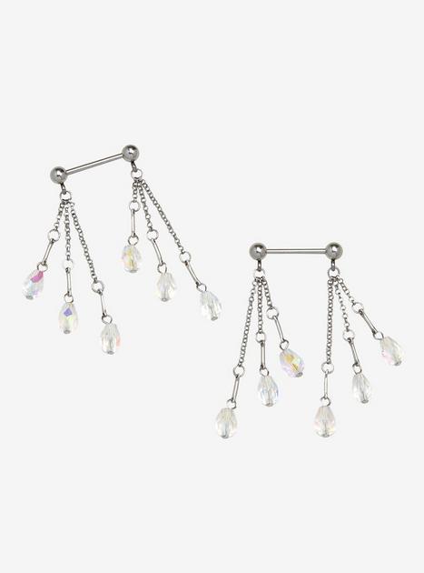 14G Steel Crystal Dangle Nipple Barbell 2 Pack | Hot Topic