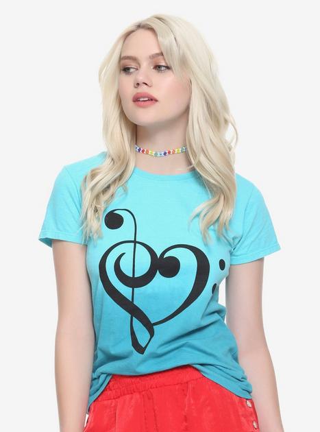 Blue Dip Dye Heart Clef Girls T-Shirt | Hot Topic