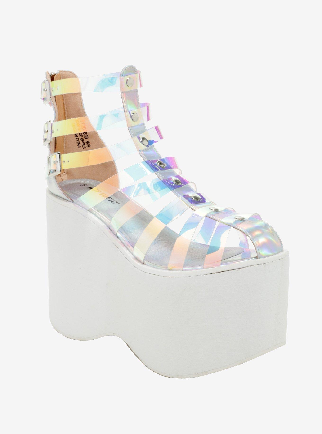 Strappy Holographic Platform Sandals | Hot Topic