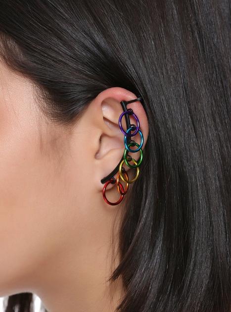 Blackheart Rainbow Faux Piercing Cuff Ear Climber | Hot Topic
