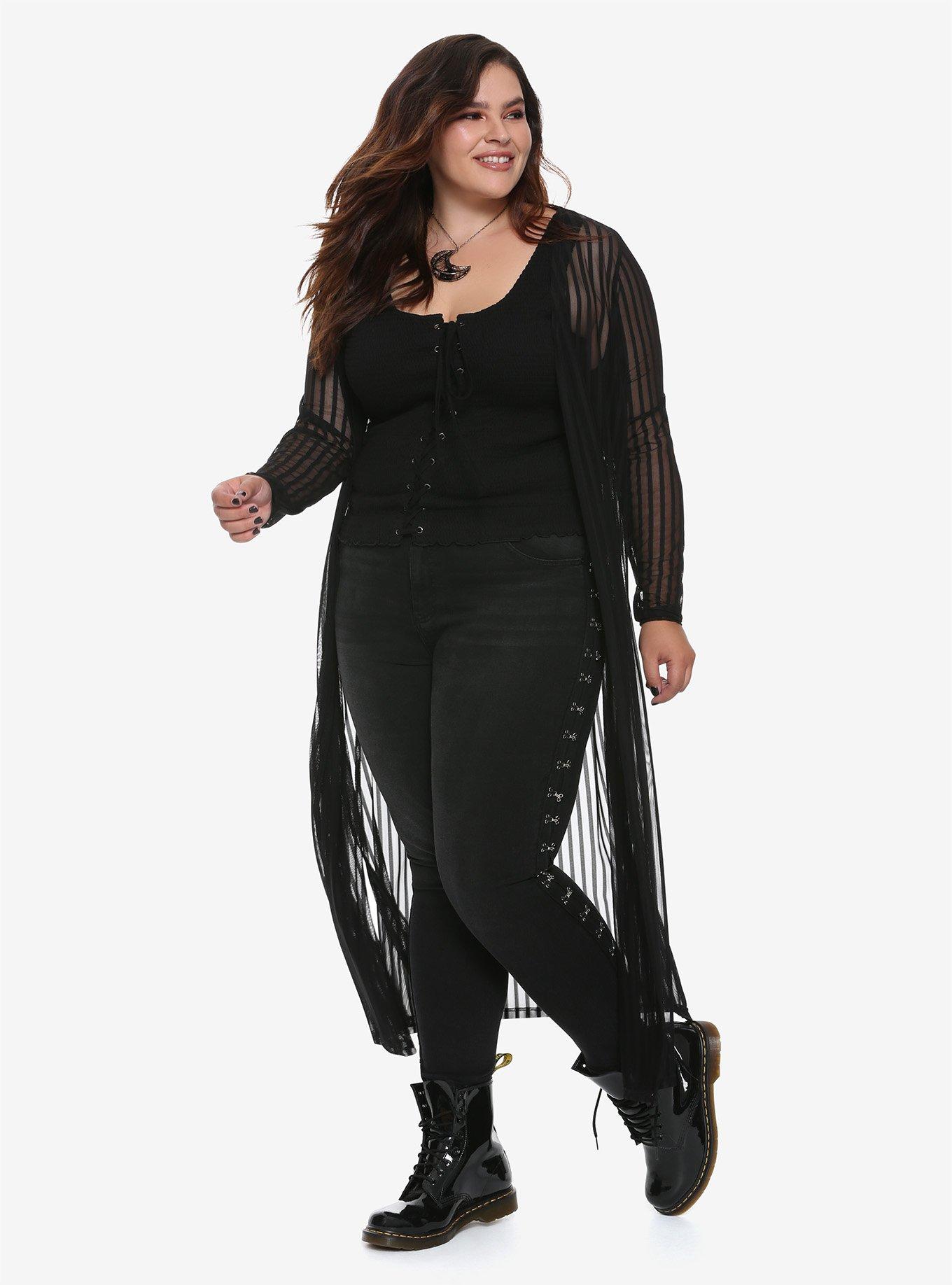 Black Shadow Striped Mesh Duster Plus Size | Hot Topic