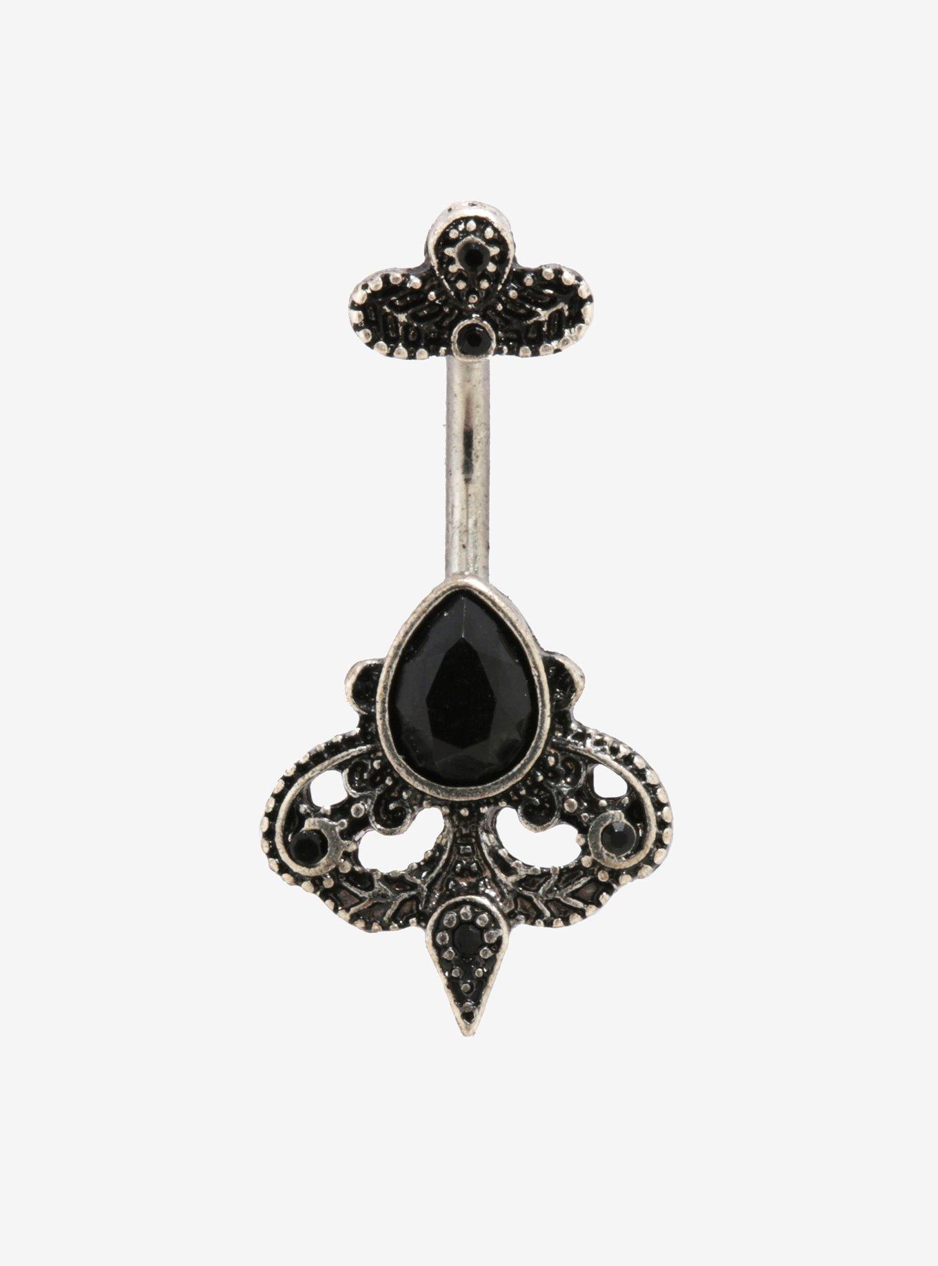 14G Steel Black Filigree Curved Navel Barbell | Hot Topic