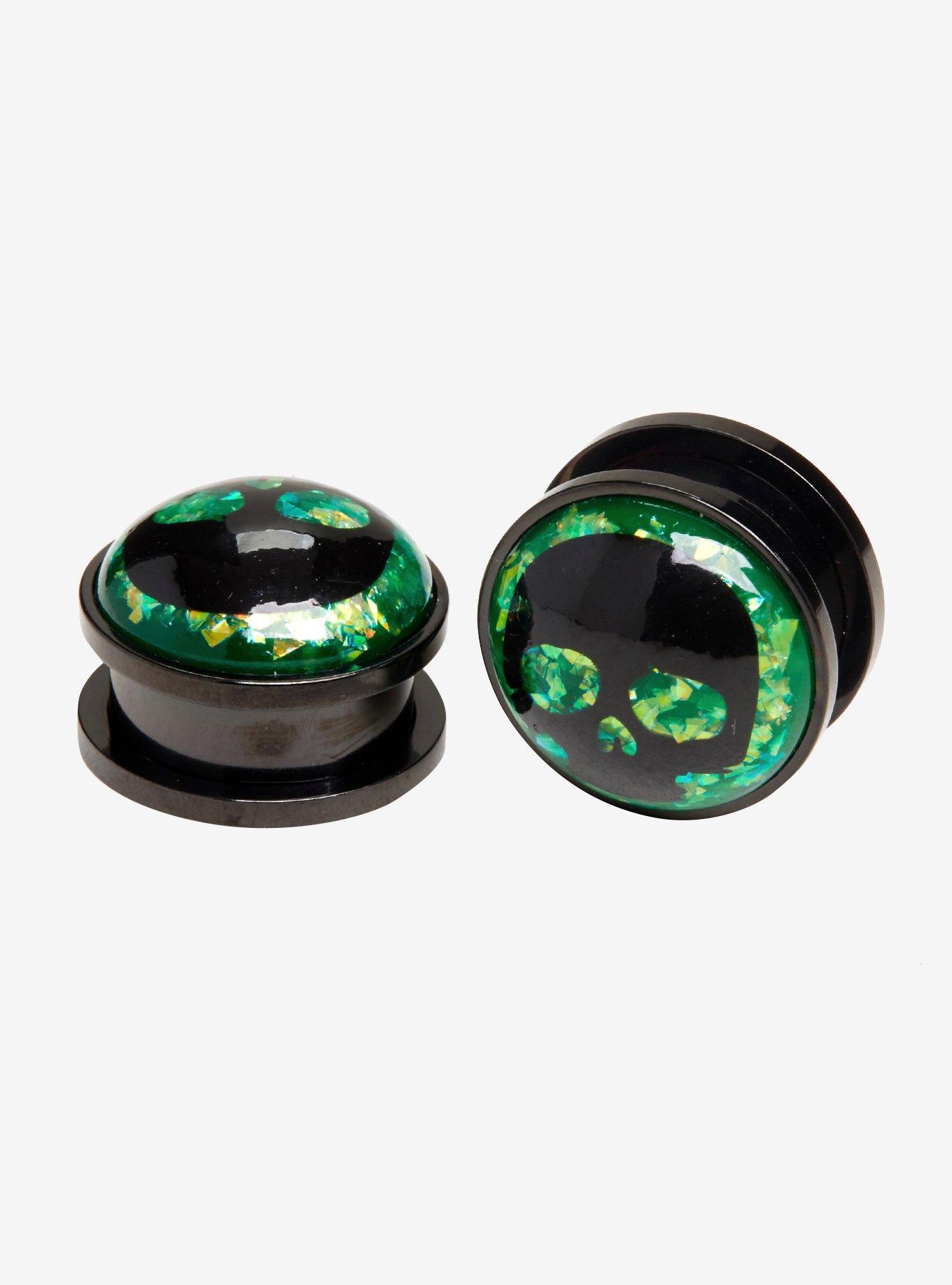 Steel Green Opalescent Skull Spool Plug 2 Pack | Hot Topic