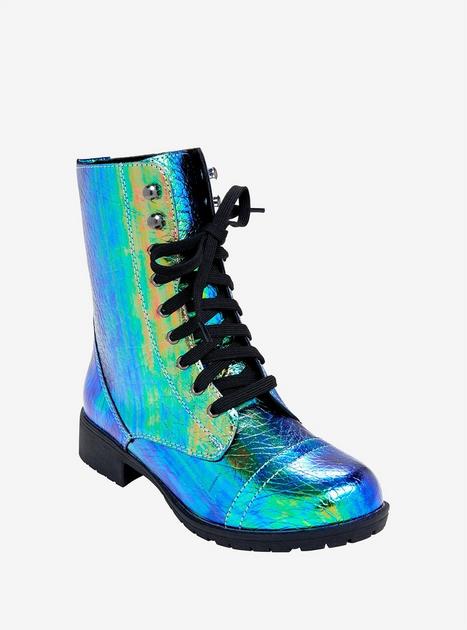 Oil Slick Combat Boots | Hot Topic