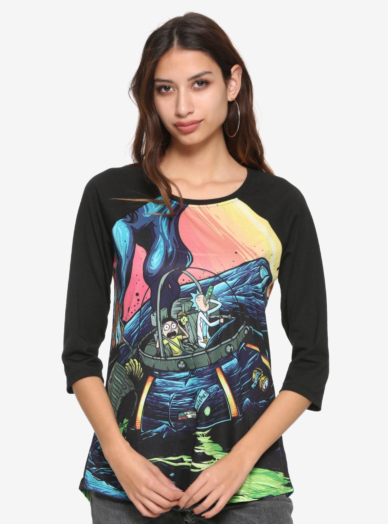 Rick And Morty Spaceship Crash Girls Raglan Hot Topic Exclusive | Hot Topic