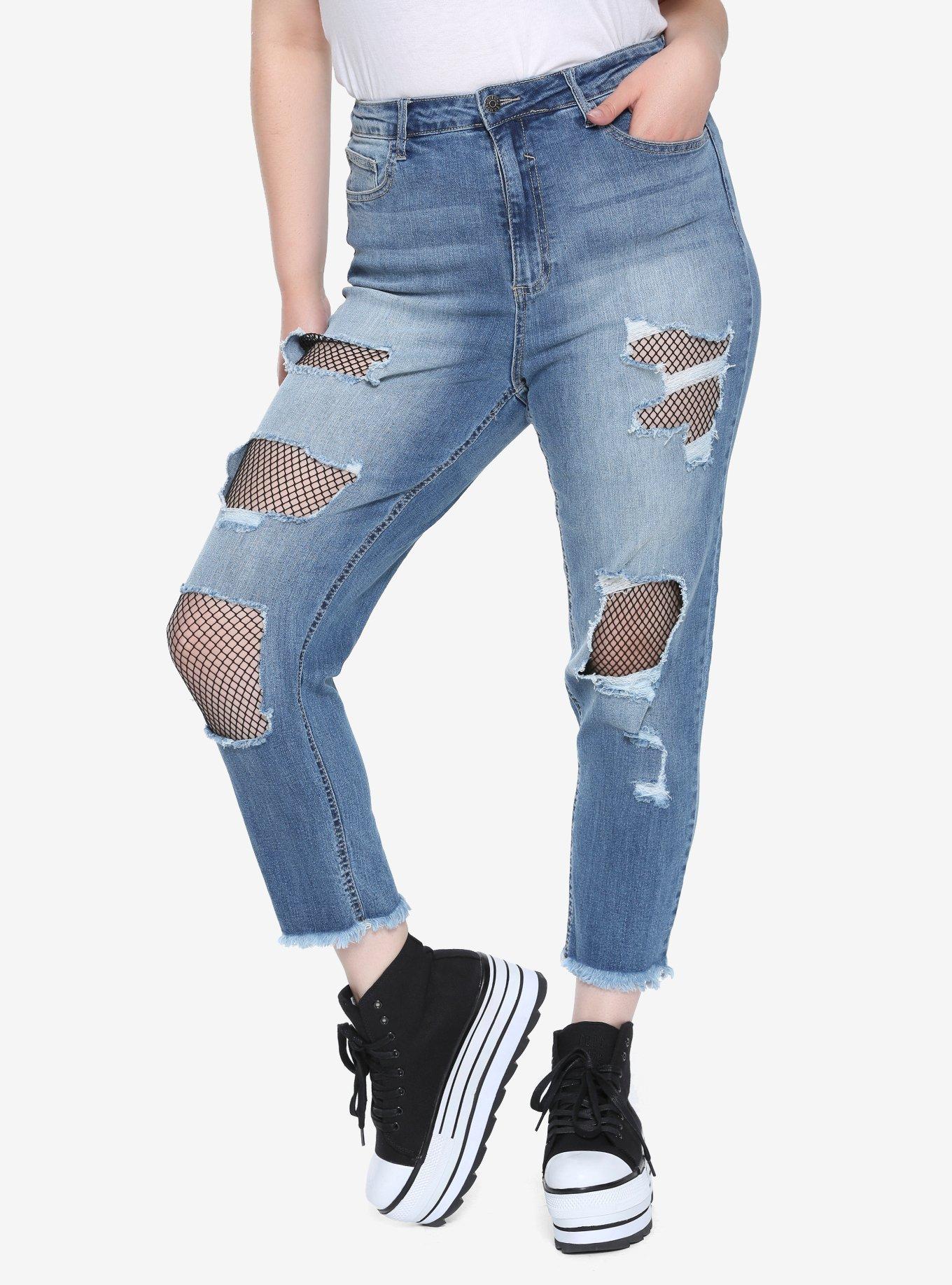 Cello Indigo Destructed Fishnet Inset Denim Plus Size | Hot Topic
