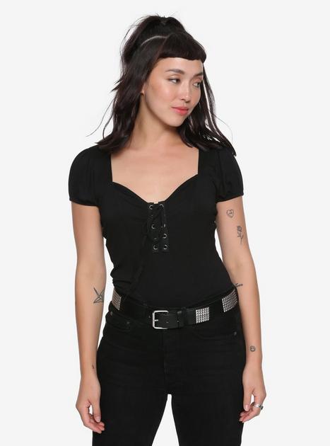 Black Lace-Up Girls Top | Hot Topic