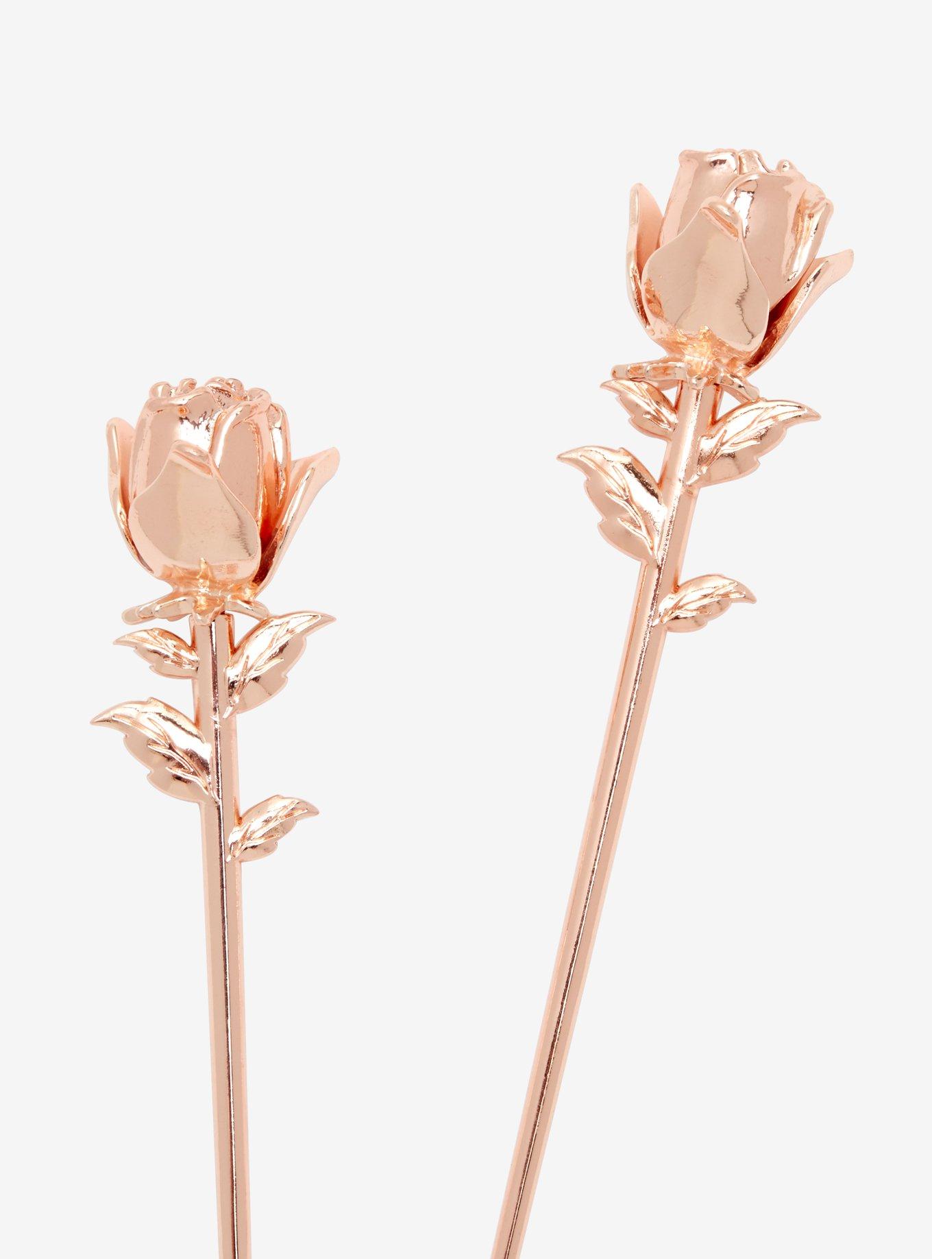 Loungefly Disney Beauty And The Beast Rose Gold Rose Hair Sticks | Hot ...