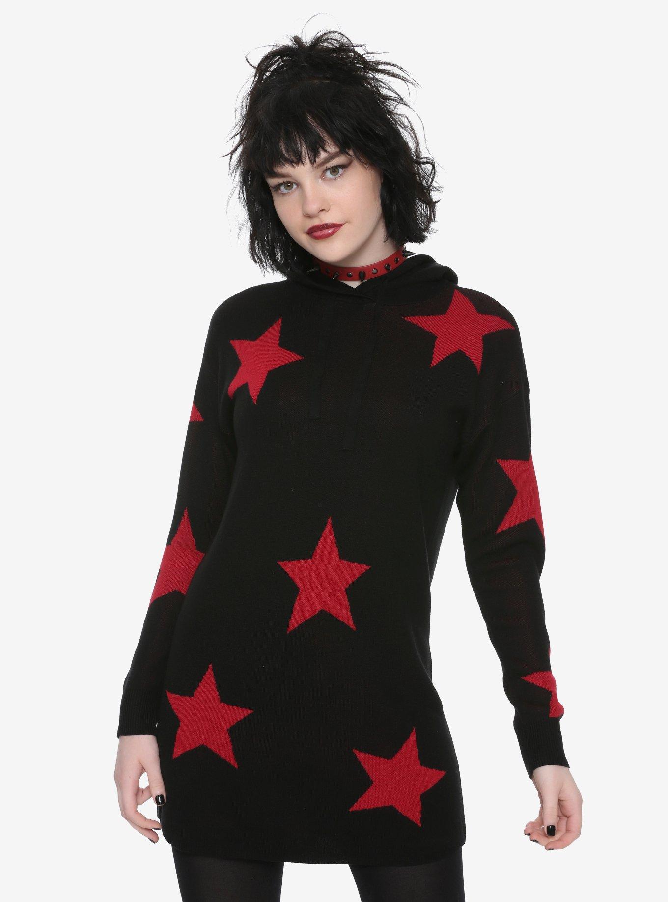 Black & Red Star Girls Hooded Tunic | Hot Topic