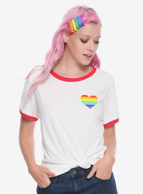 Rainbow Pride Heart Flag Ringer T-Shirt | Hot Topic