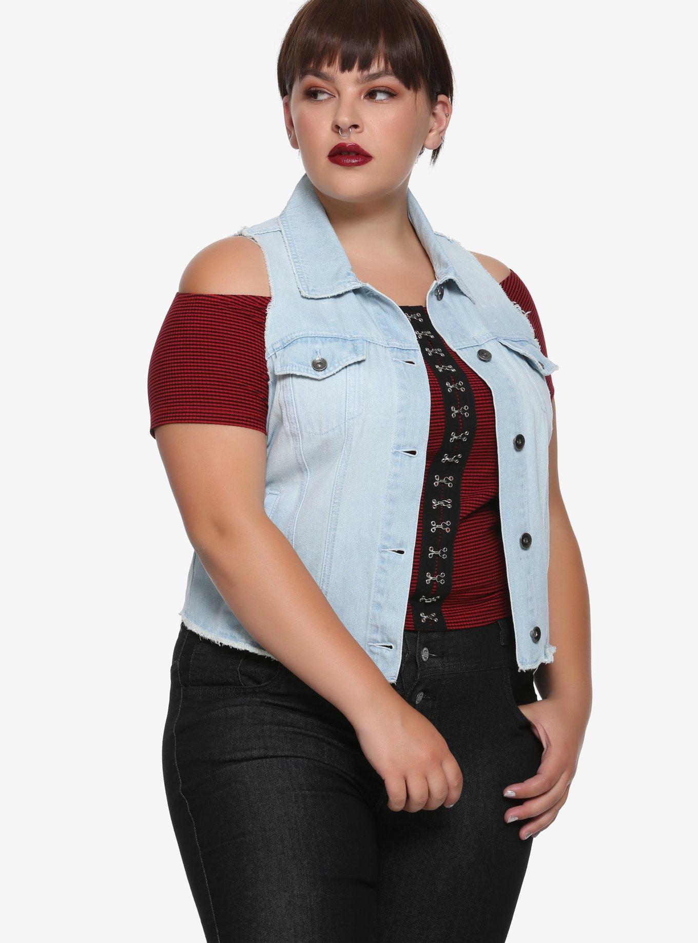 Blackheart Raw Edge Blue Denim Girls Vest Plus Size | Hot Topic