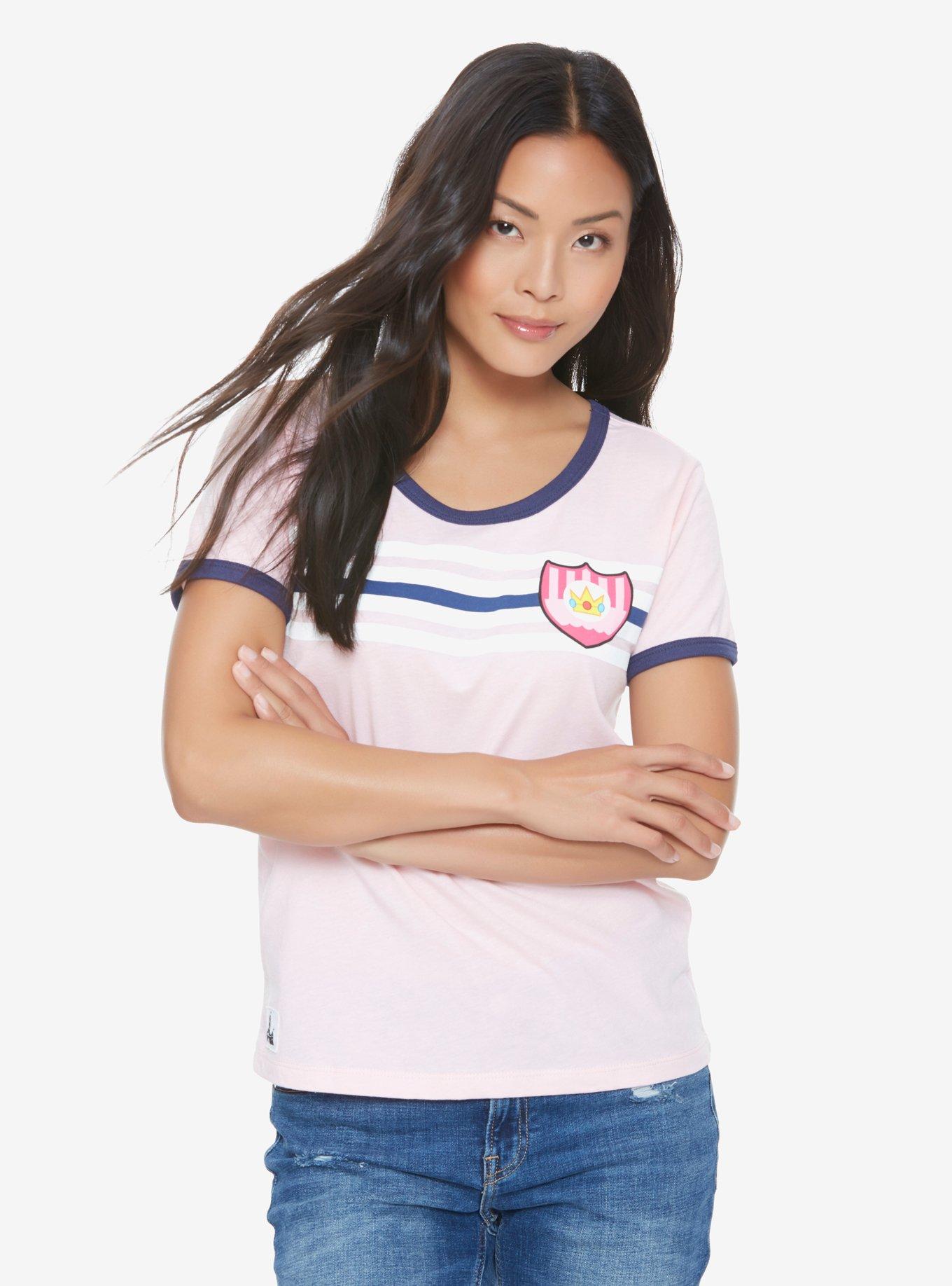 Nintendo Super Mario Bros. Princess Peach Monarchs Womens Ringer Tee ...