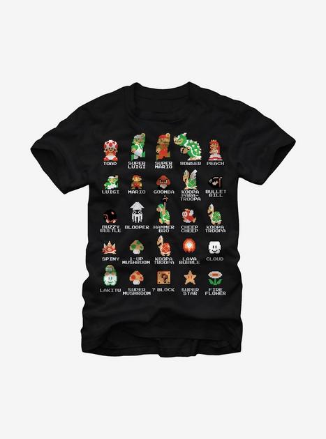 Nintendo Super Mario Bros Character Guide T-Shirt - BLACK | Hot Topic