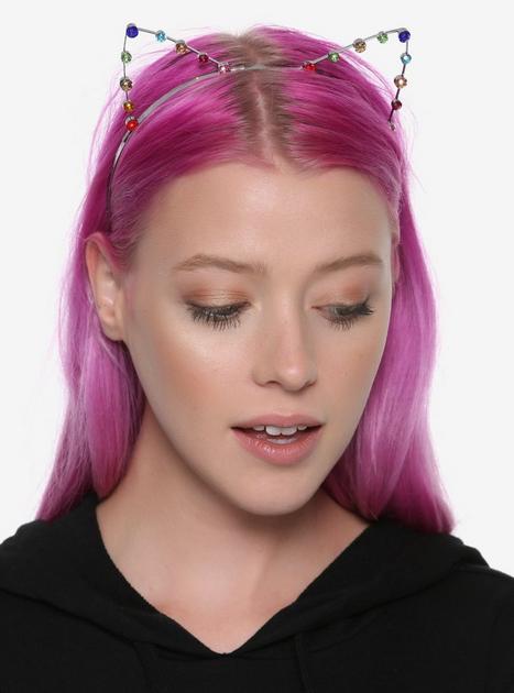 Blackheart Rainbow Stone Cat Ears | Hot Topic