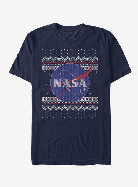 NASA Logo Ugly Christmas Sweater Print T-Shirt - BLUE | Hot Topic