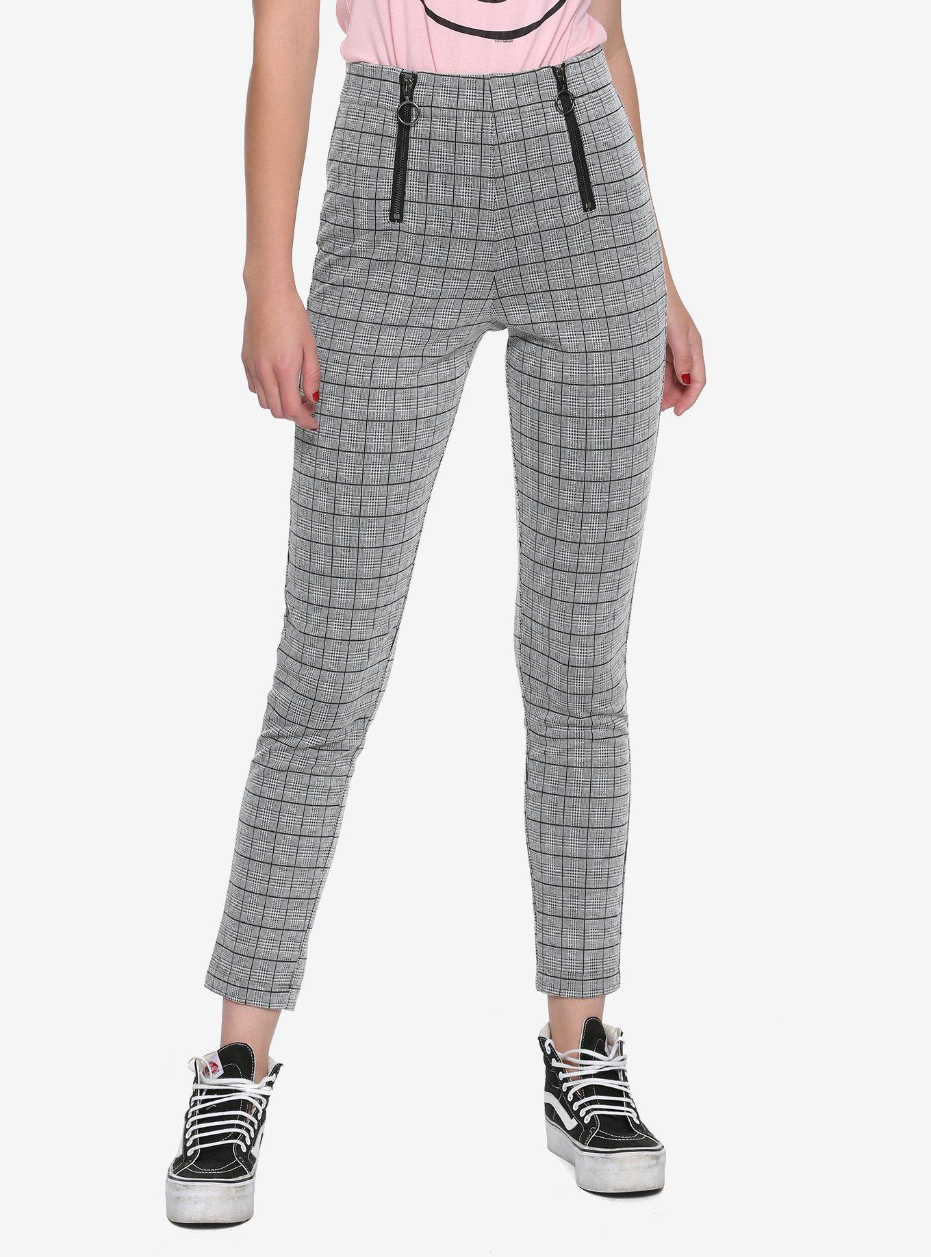 Black & White Double Zip Plaid Girls Pants | Hot Topic