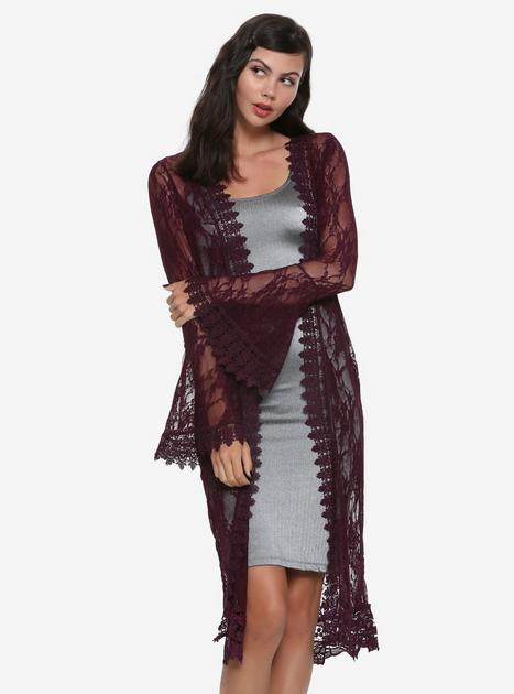Plum Lace Long-Sleeve Duster | Hot Topic