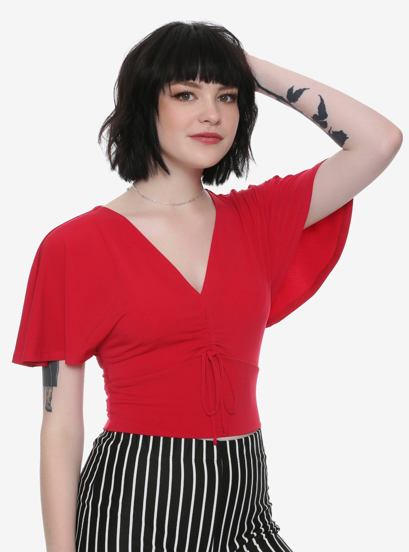 Red Cinch Front Girls Short-Sleeve Top | Hot Topic