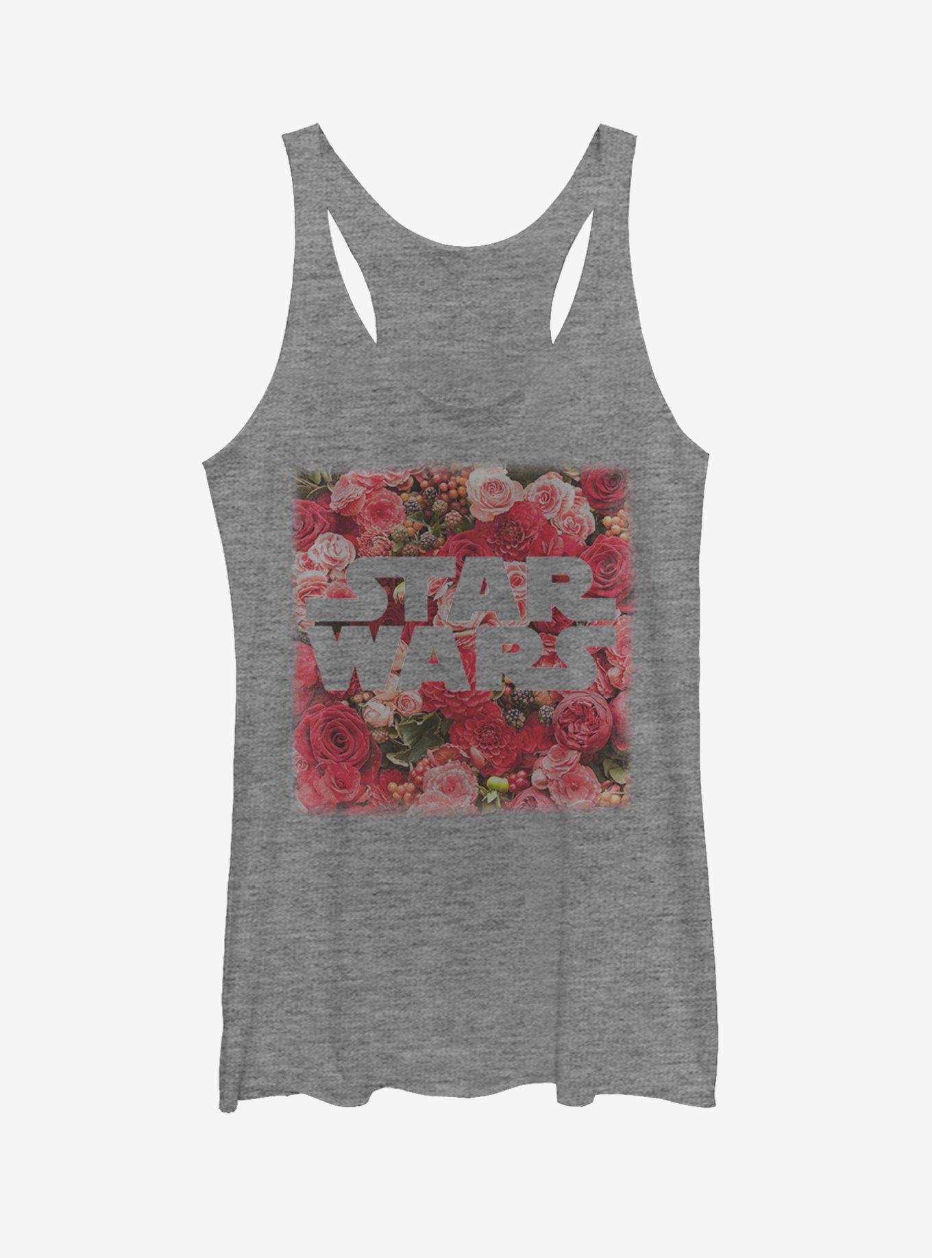 Star Wars Rose Floral Print Logo Girls Tanks - GREY | Hot Topic