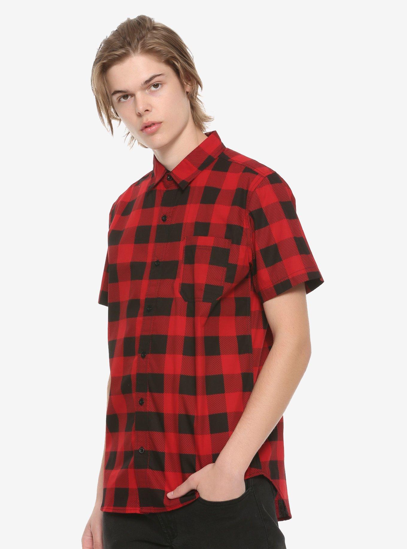 Xxx Rude Red Buffalo Plaid Short Sleeve Woven Button Up Hot Topic