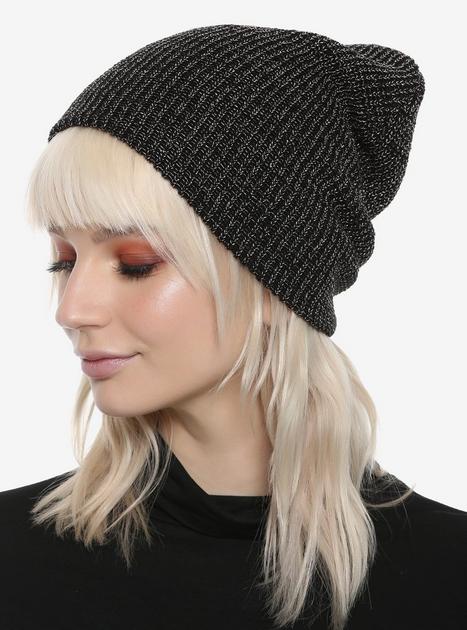 Rose Gold Metallic Black Beanie | Hot Topic