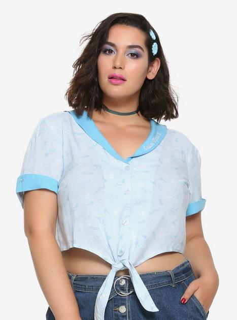 Sailor Moon Sailor Mercury Tie Front Girls Crop Button Up Plus Size Hot